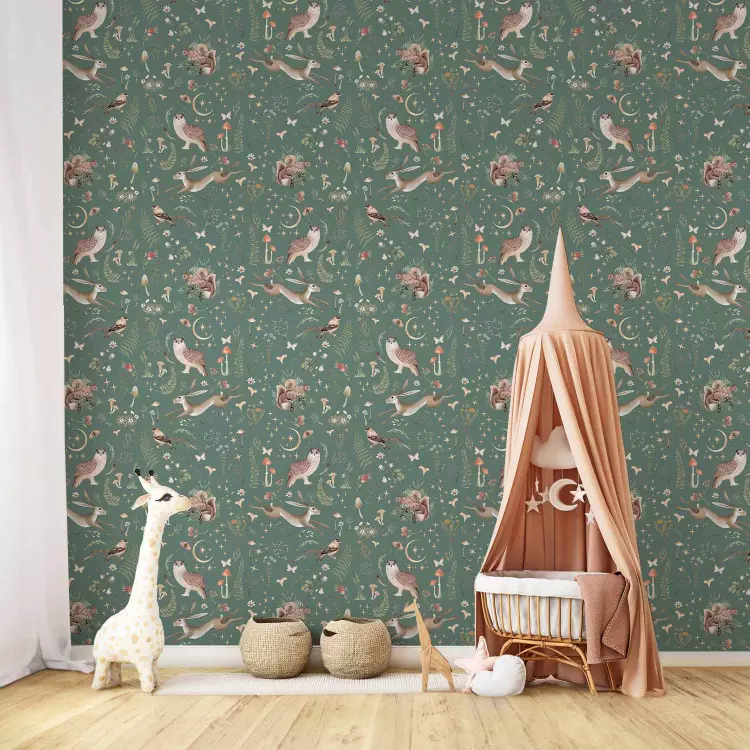 Wall Mural Womb of Nature - Forest Nature in Vintage Style in Subdued ...