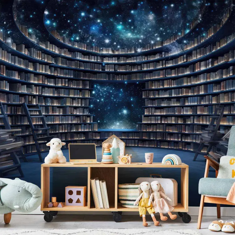 Photo Wallpaper Books and Stars - A Library in Outer Space With a ...