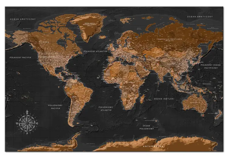 Large XXL print Brown World Map (PL) - political world map in Polish on ...