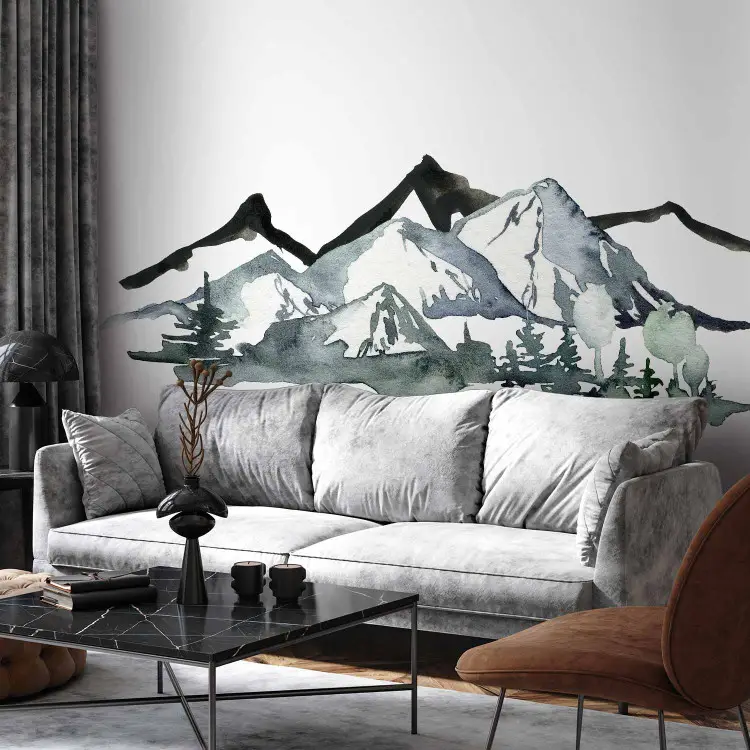 Photo Wallpaper Mountains and Forest - A Minimalist Mountain Landscape ...
