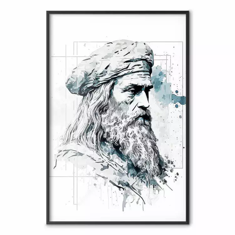 Wall Poster Da Vinci - A Black and White Portrait of the Artist ...