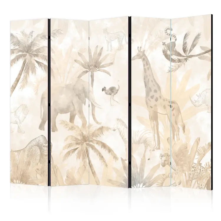 Room Divider Tropical Safari II - Wild Animals in Beige Shades on a ...