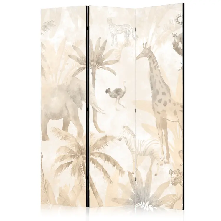 Room Divider Screen Tropical Safari - Wild Animals in Beige Shades on a ...