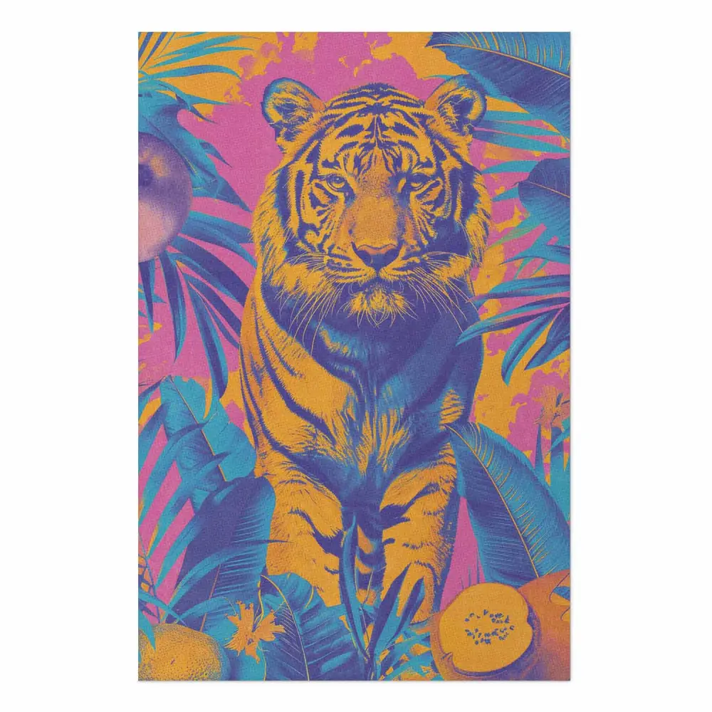 Wall Poster Exotic Gaze - Intensely Colored Tiger Against a Background ...