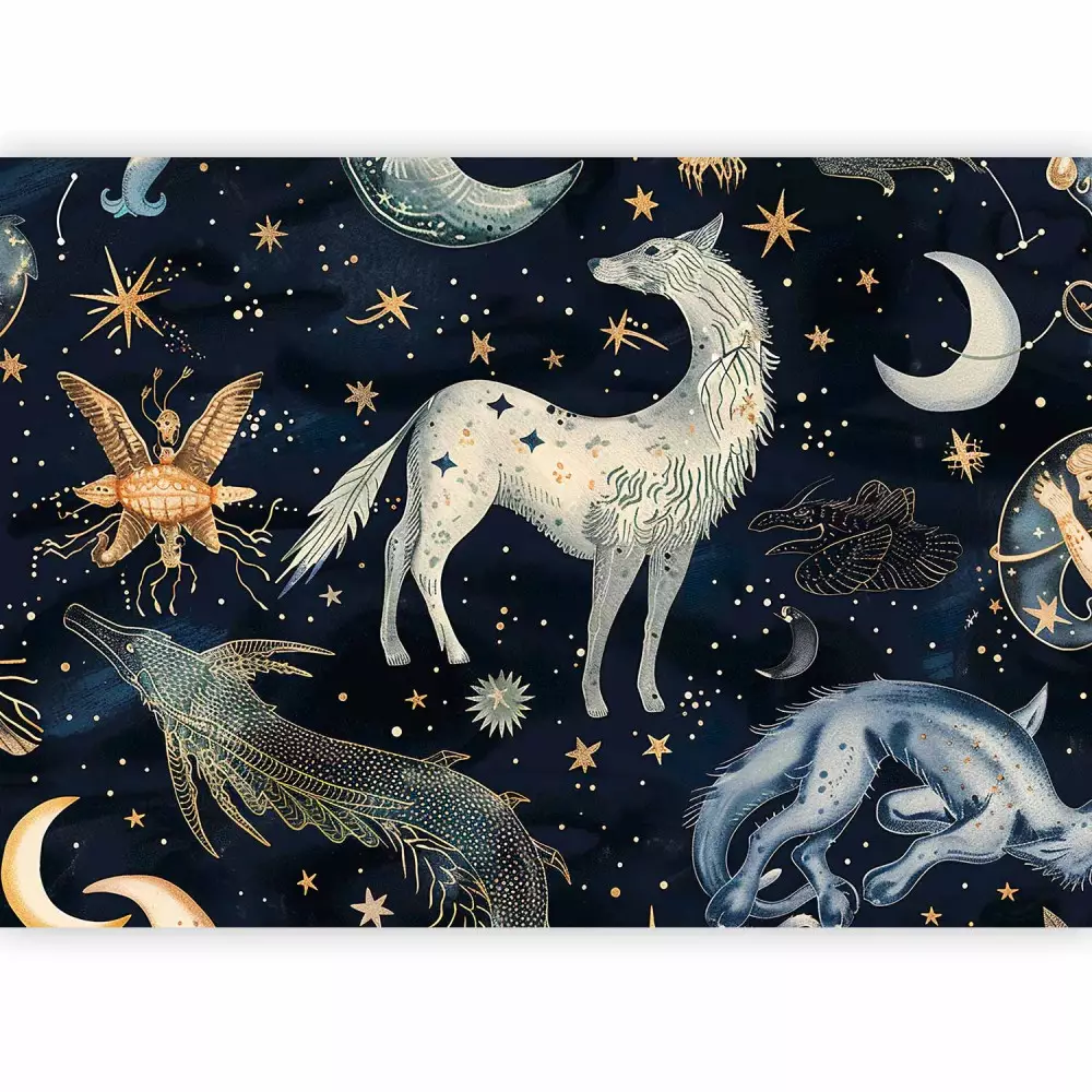 Photo Wallpaper Cosmic Animals - fantastical creatures among stars on a ...