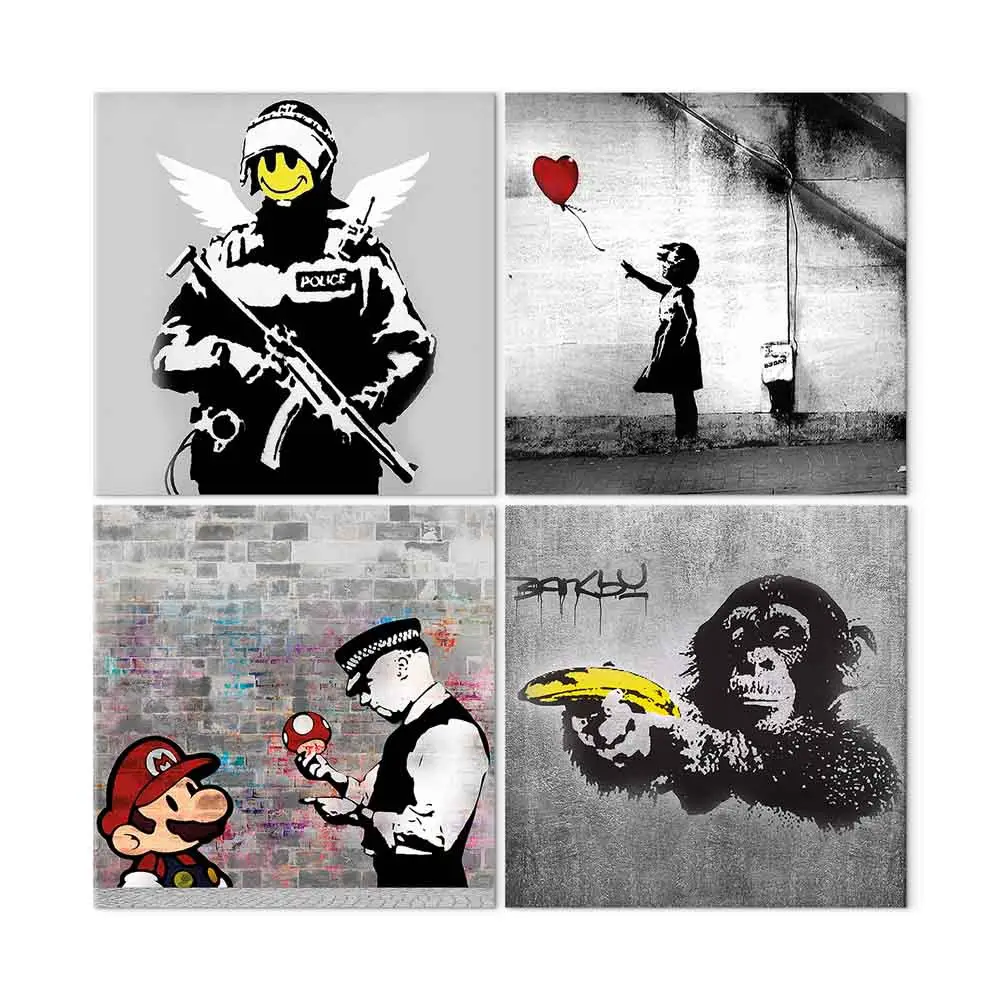 Canvas Painting Banksy Street Art - Various Iconic Artist's Graffiti ...