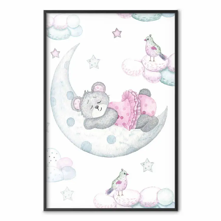 Poster Dreamy Night - sweet picture of a bear in pink pajamas against ...