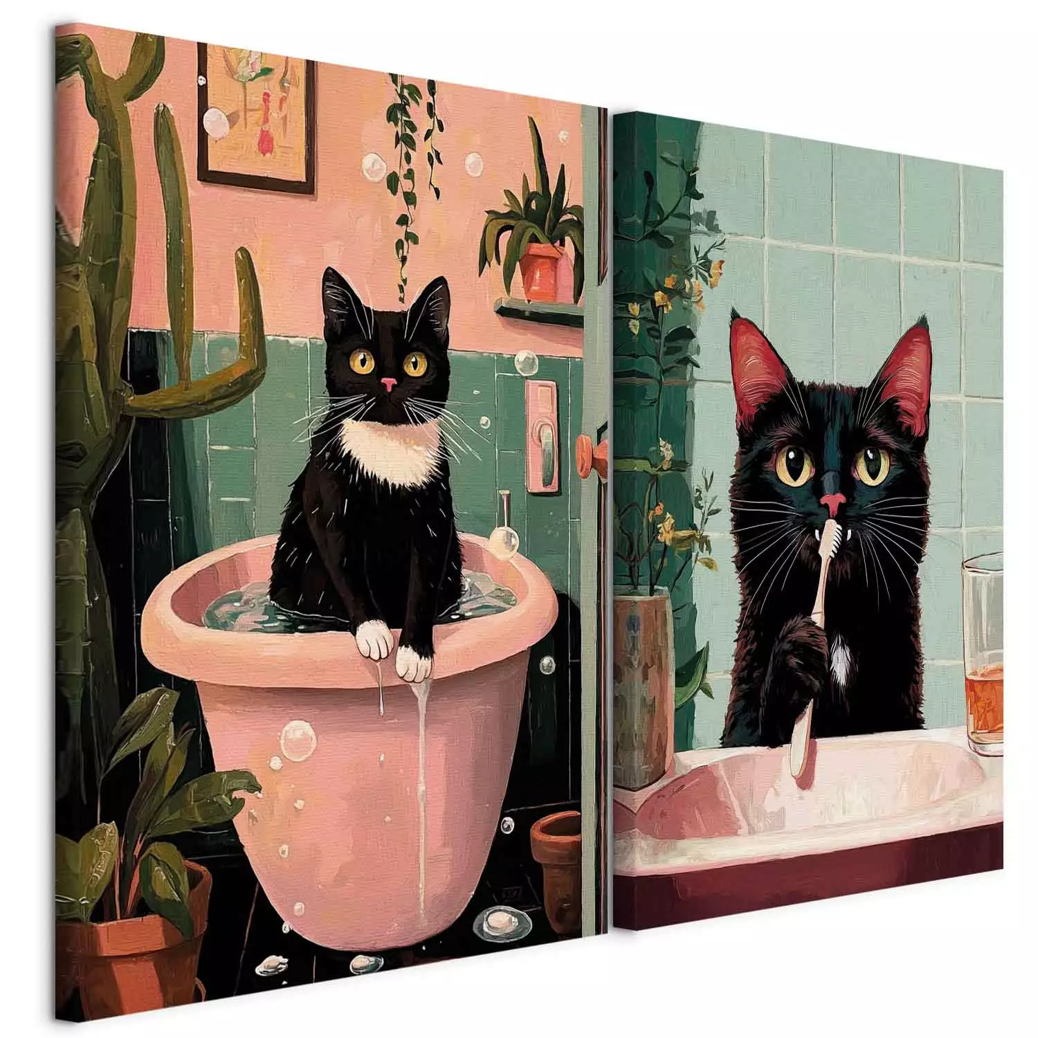 cat brushing teeth print