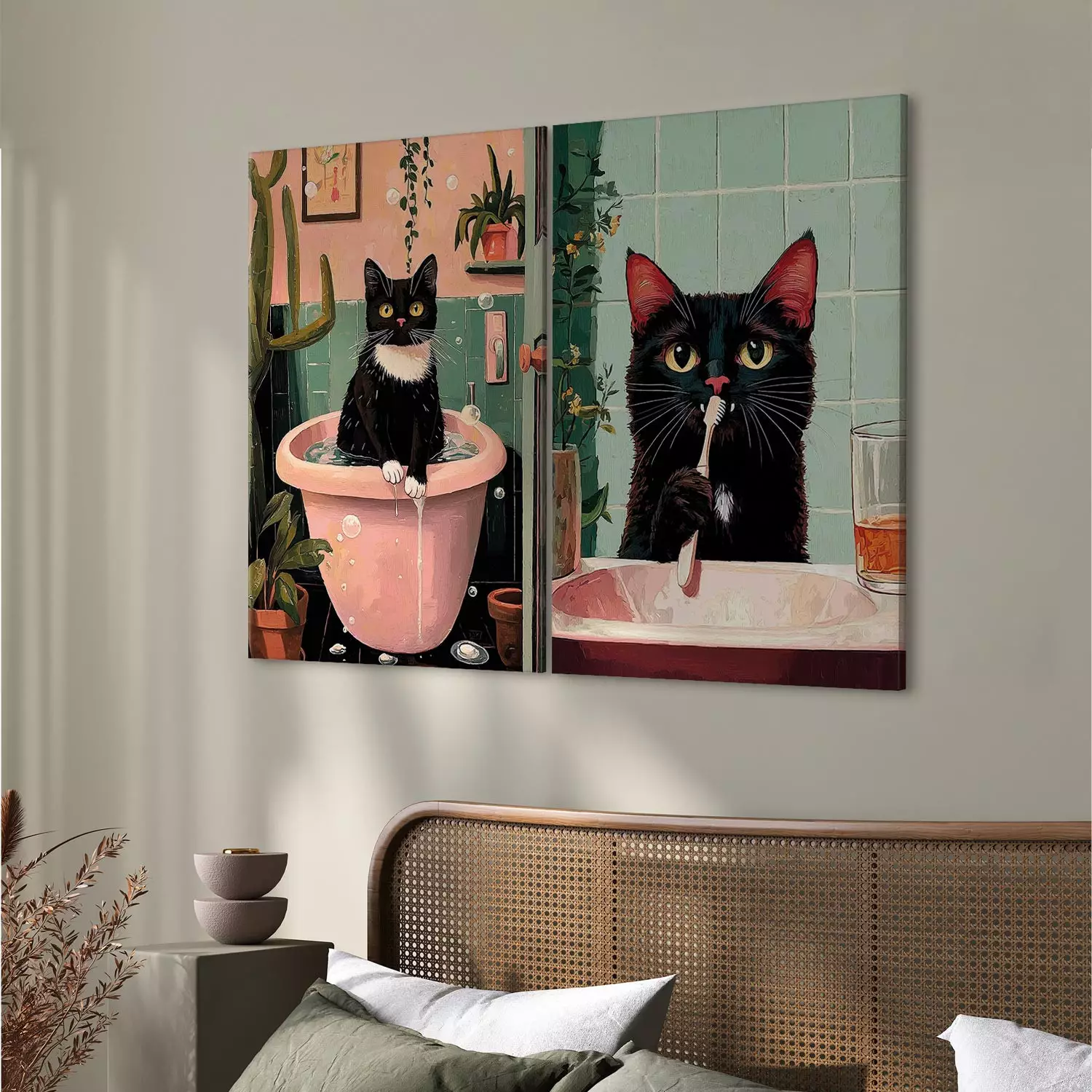 cat brushing teeth print