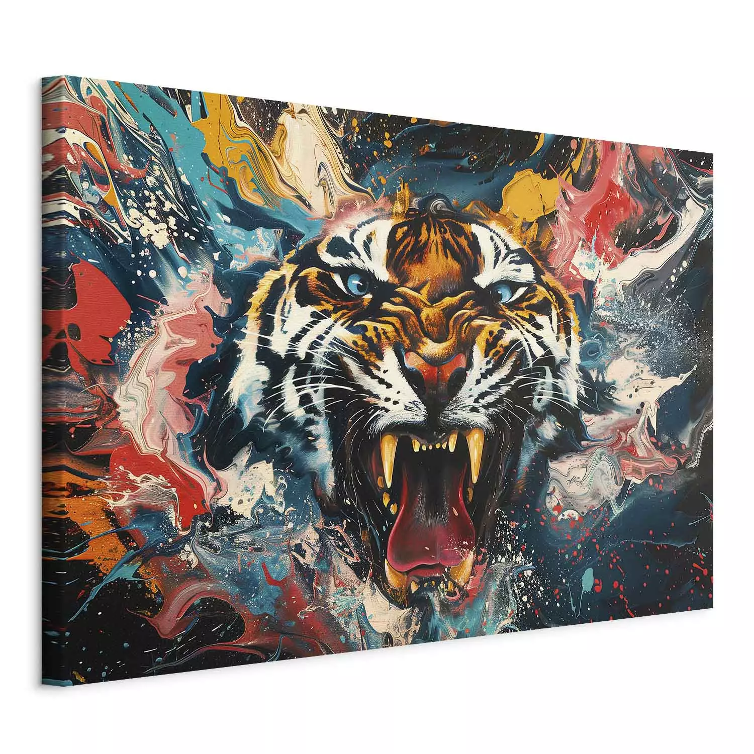 Canvas Print Roaring tiger a street art wild animal in a multi colored version bimago