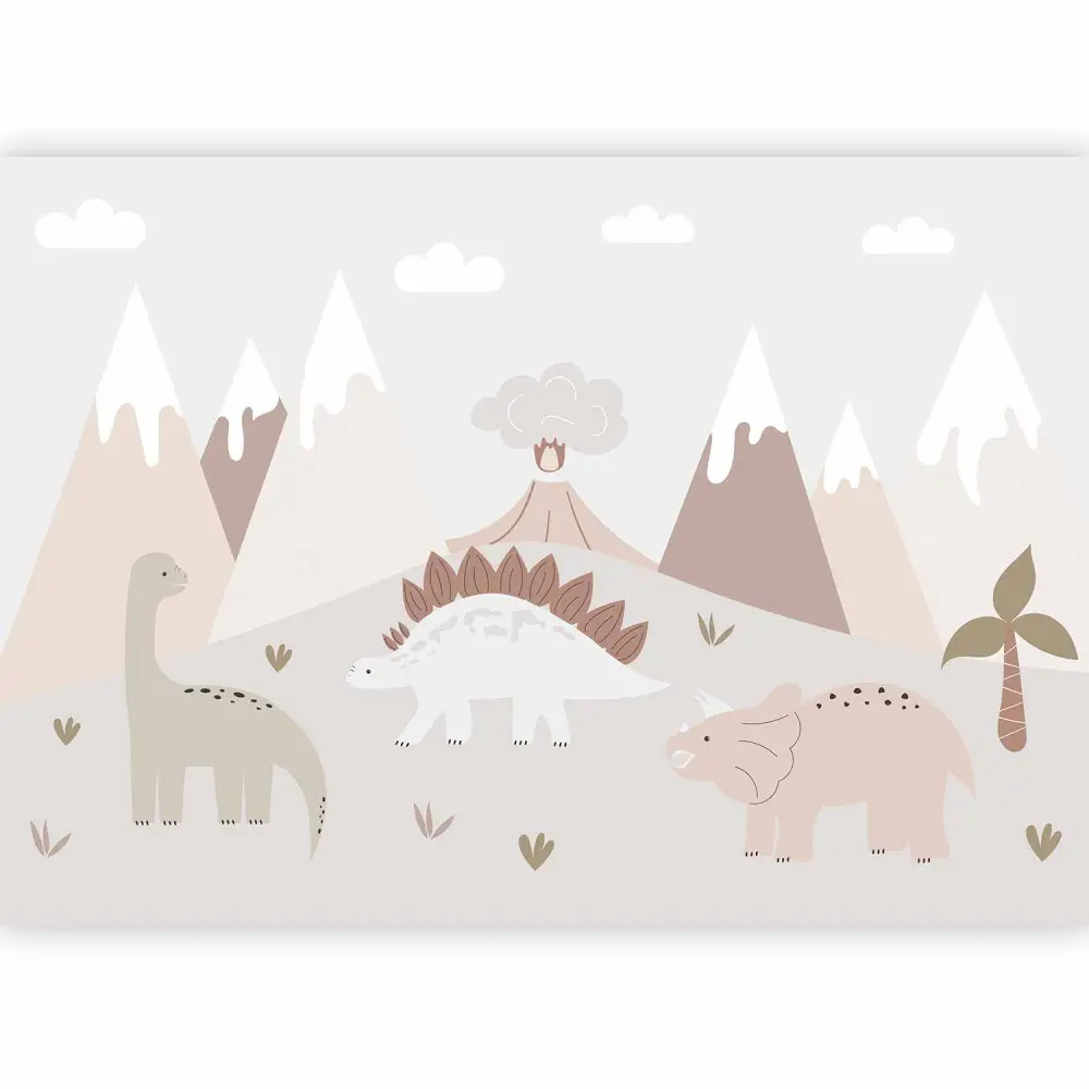Photo Wallpaper Jurassic world - cute dinosaurs in a mountain landscape ...