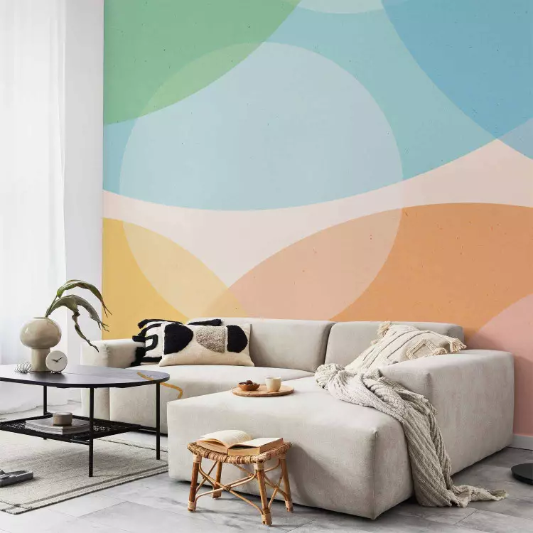 Wall Mural Pastel Reflections – overlapping light circles in a calm ...