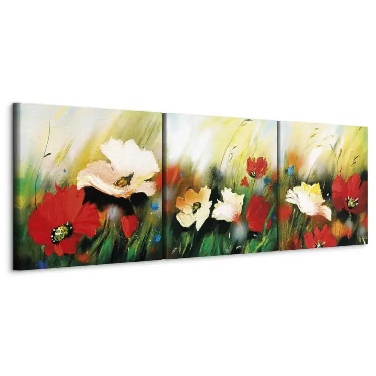 Canvas Print Wind on the Meadow (3-piece) - field flowers and poppies ...
