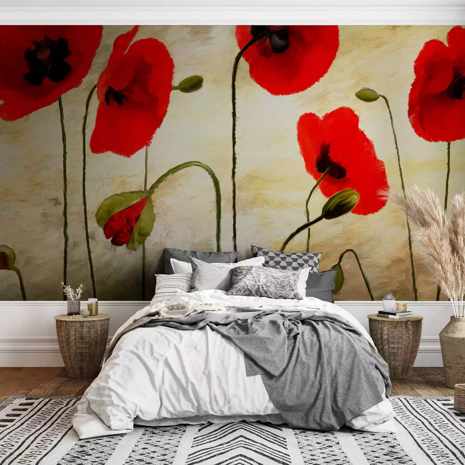 Photo Wallpaper Golden Field of Poppies bimago