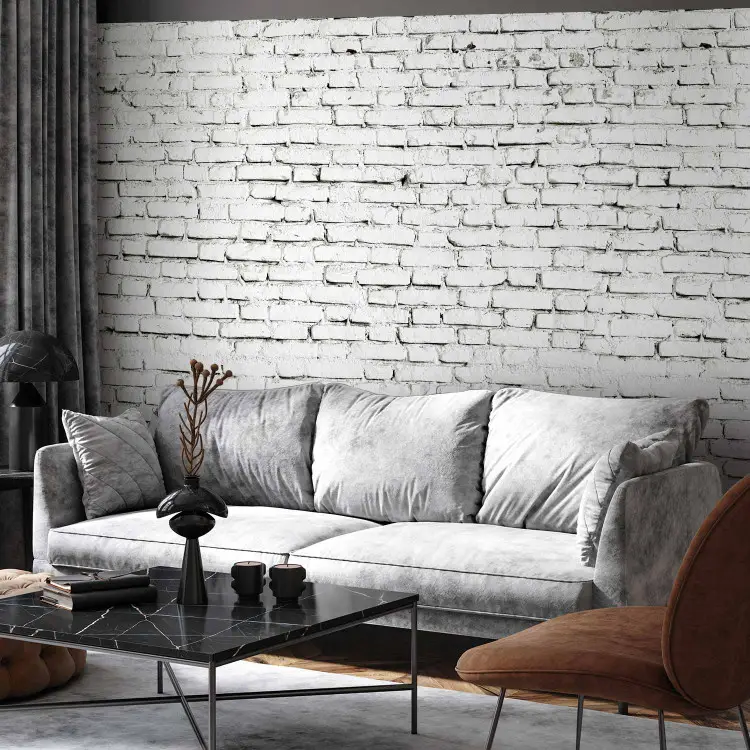 Wall Mural White Stone 3D Effect - Background with White Raw Brick ...