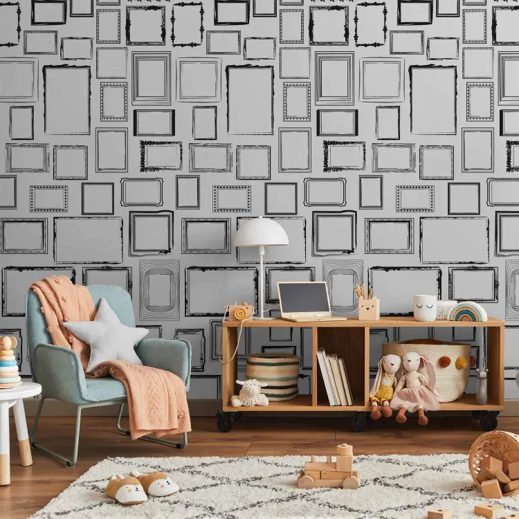 Photo Wallpaper Create Your Own Space - Background with empty frames ...