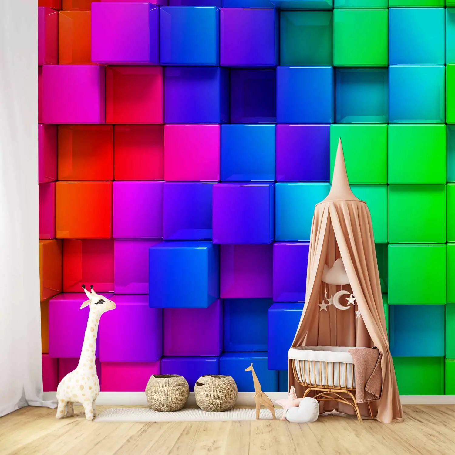 Colorful 3d Cubes Wallpaper Wall Mural 3d Colorful Glossy Cubes Wall