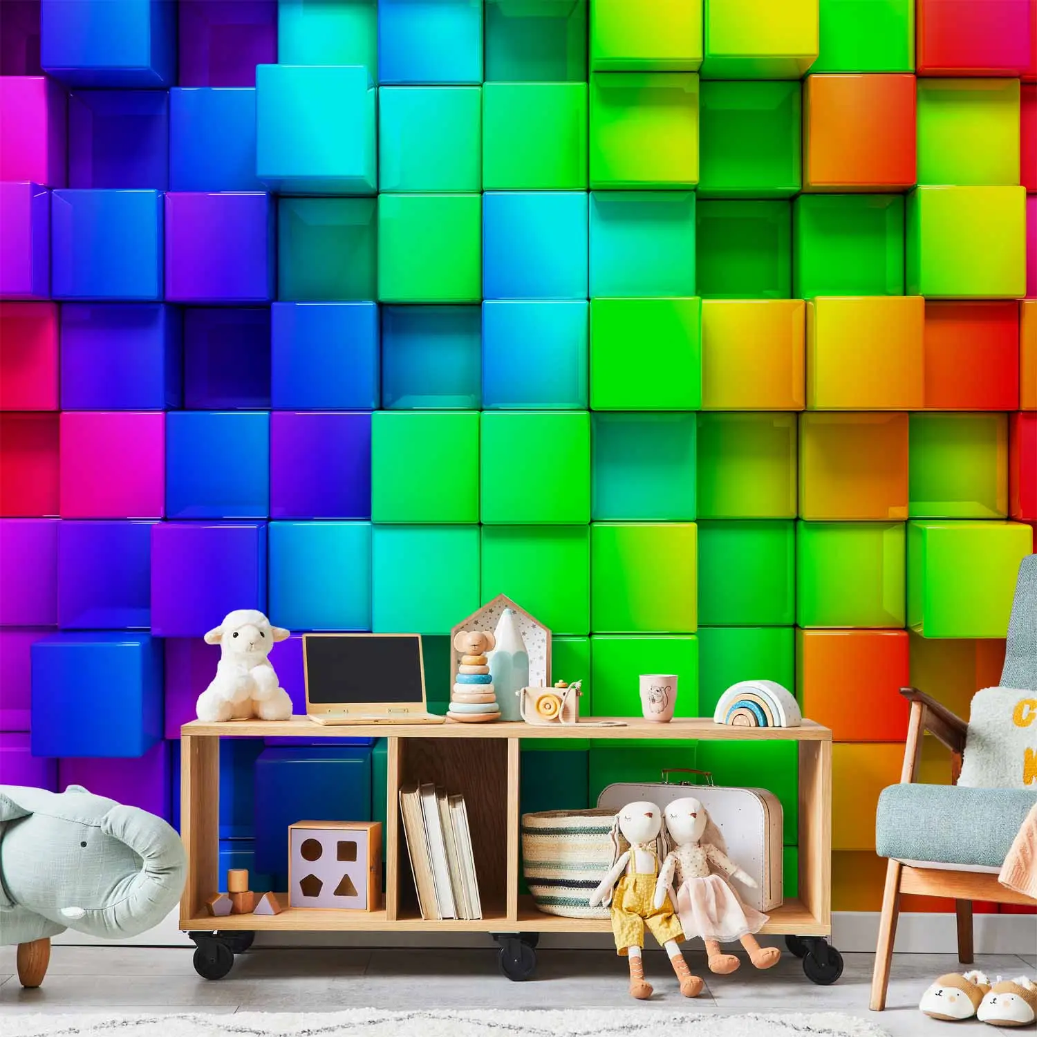 Colorful 3d Cubes Wallpaper Wall Mural 3d Colorful Glossy Cubes Wall