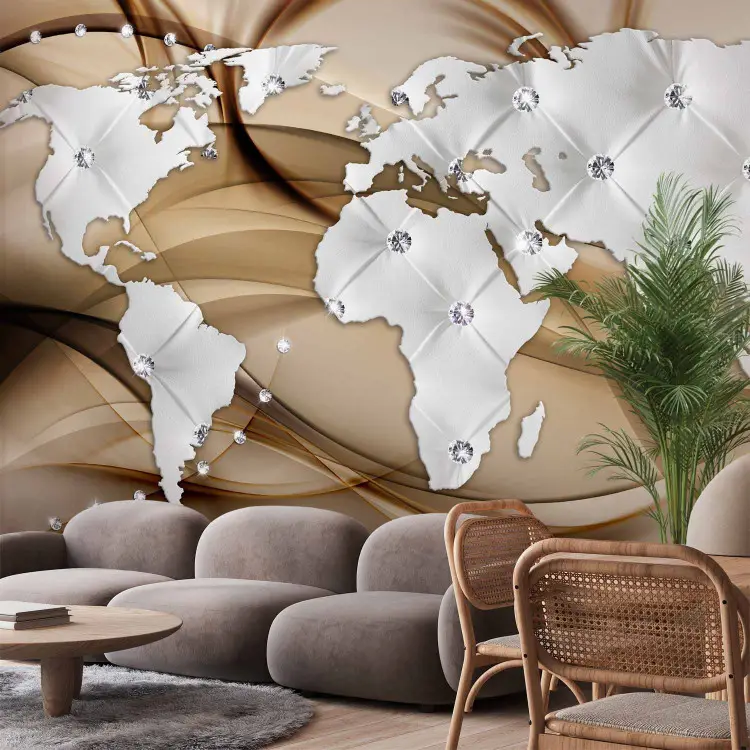 Photo Wallpaper Diamond world - quilted world map with elegant ...