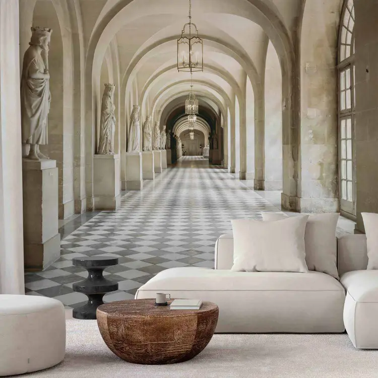 Wall Mural Architecture - corridor with chequered floor with windows ...