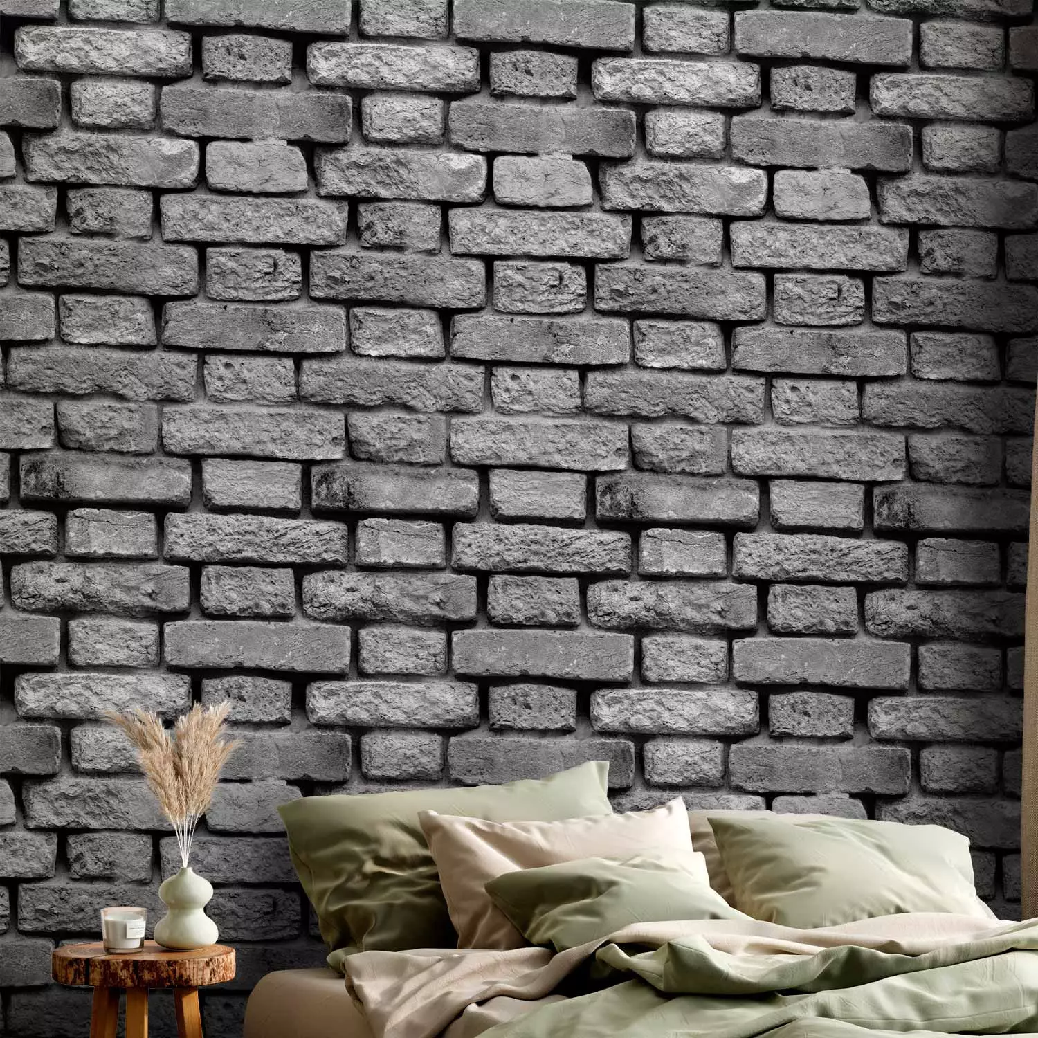 grey brick effect wallpaper