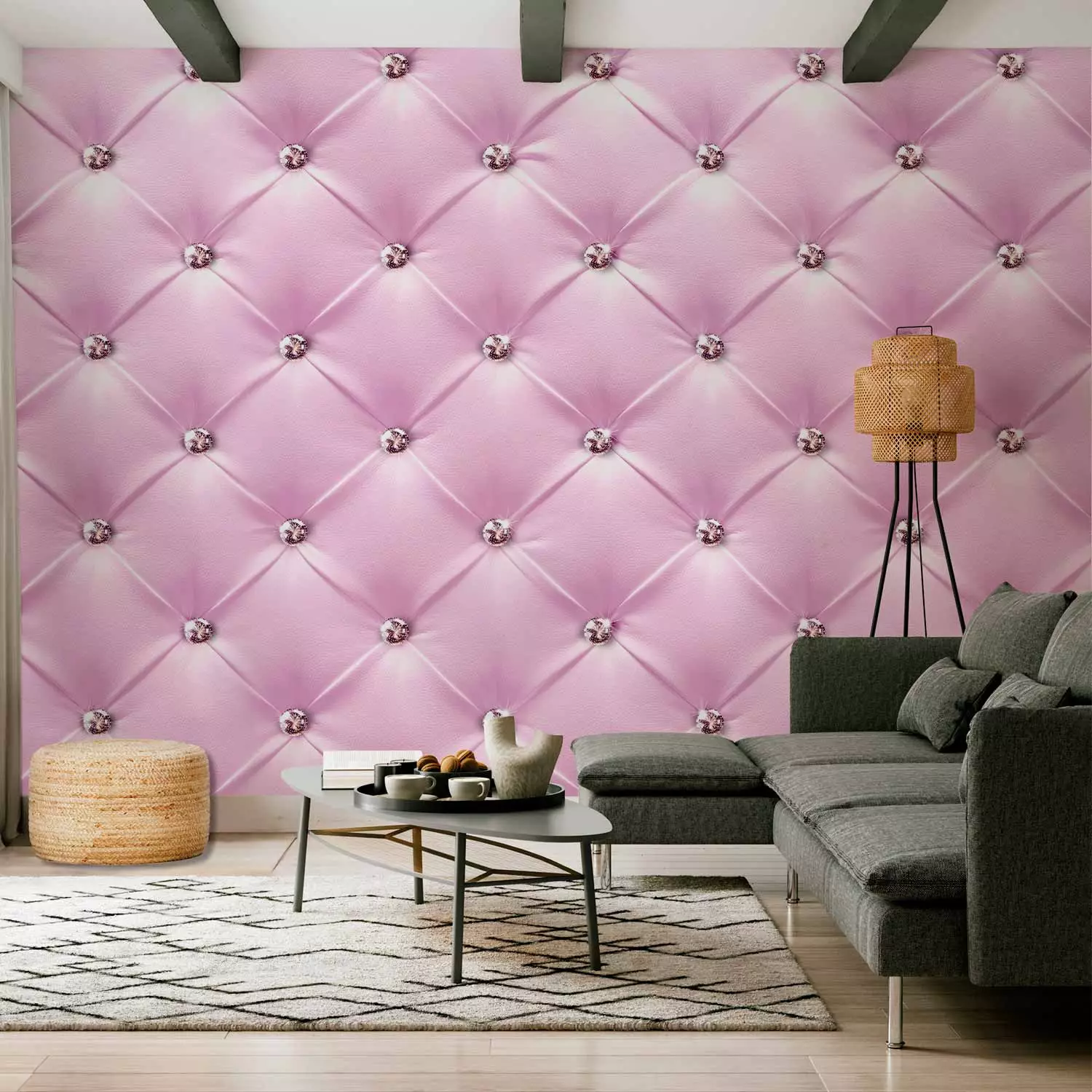 Quilted Wallpaper Pink Non Woven Wallpaper Roses Vintage Blue White