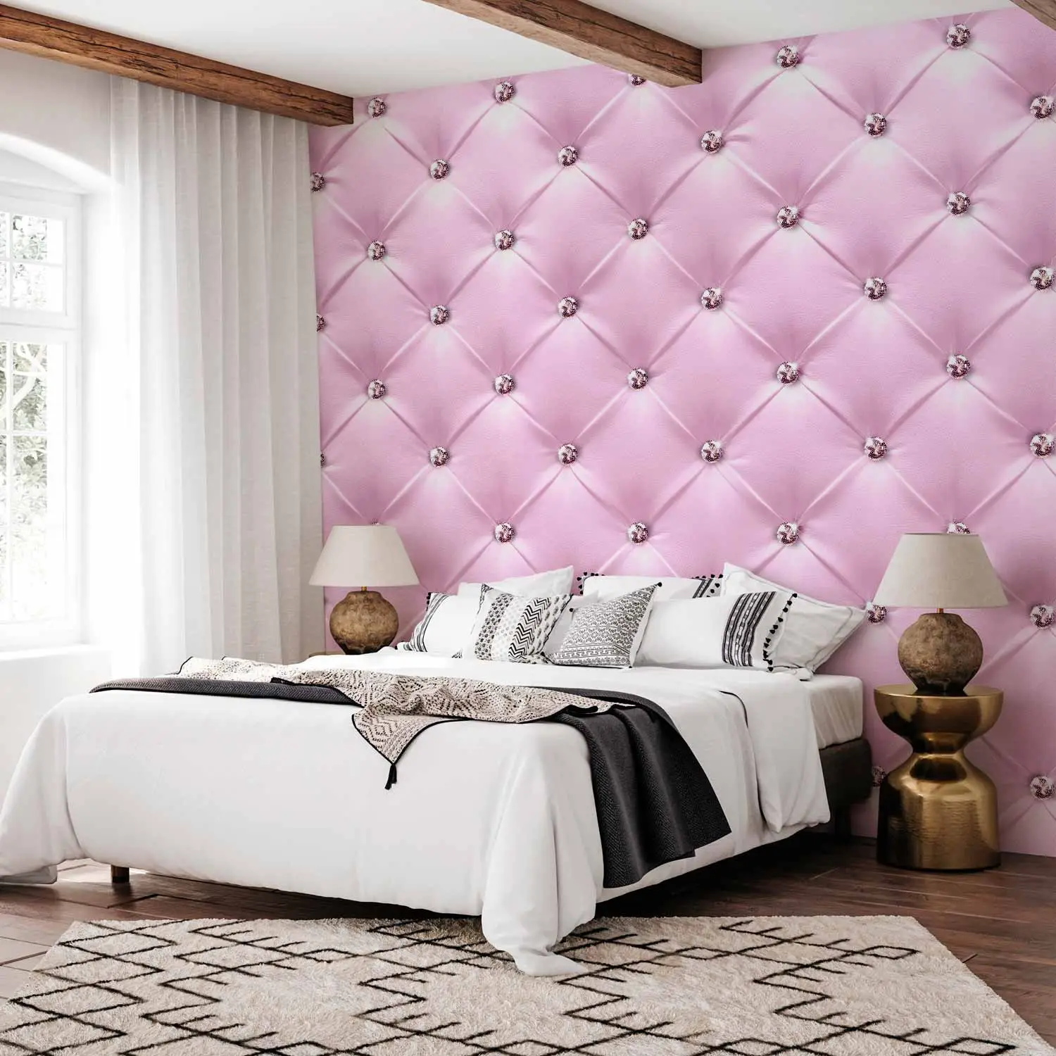 Quilted Wallpaper Pink Non Woven Wallpaper Roses Vintage Blue White