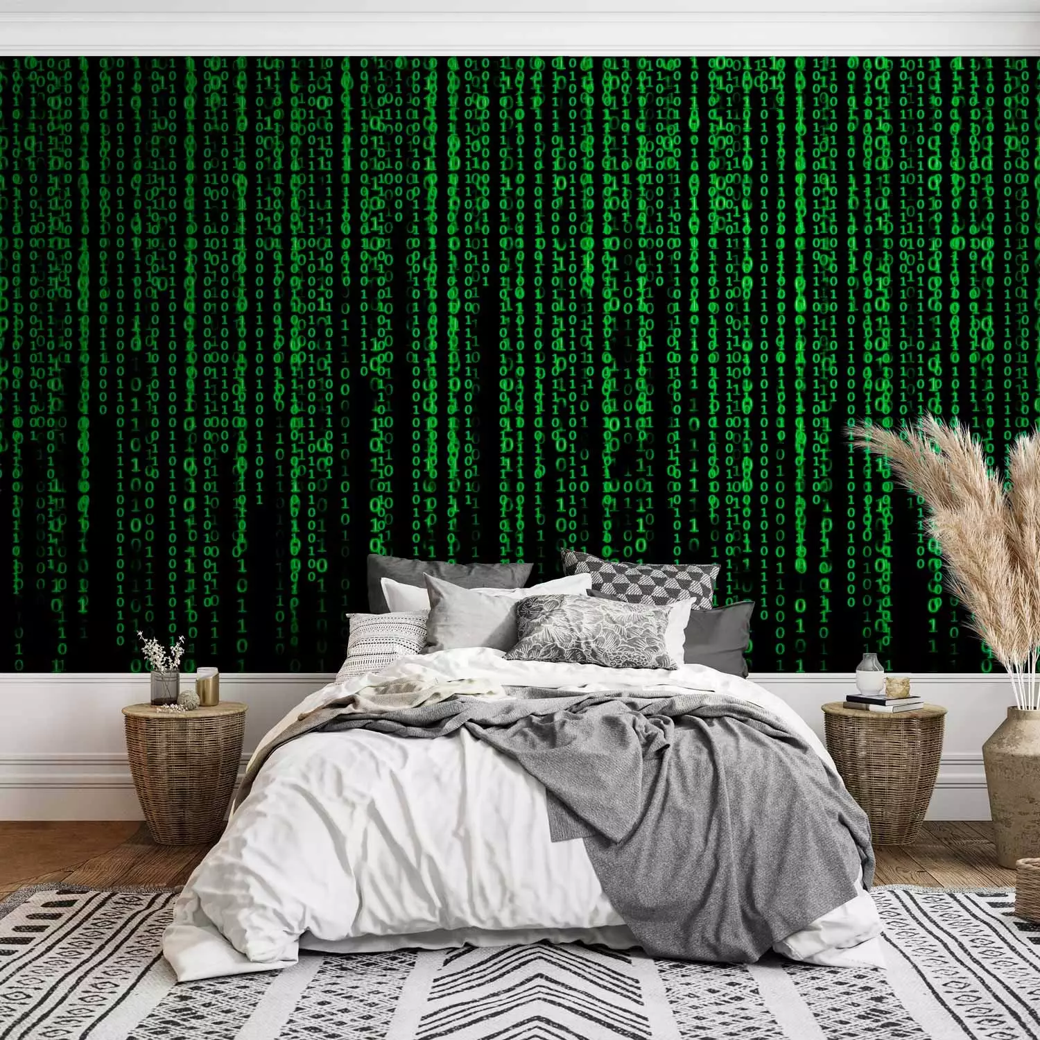 green binary code on black background