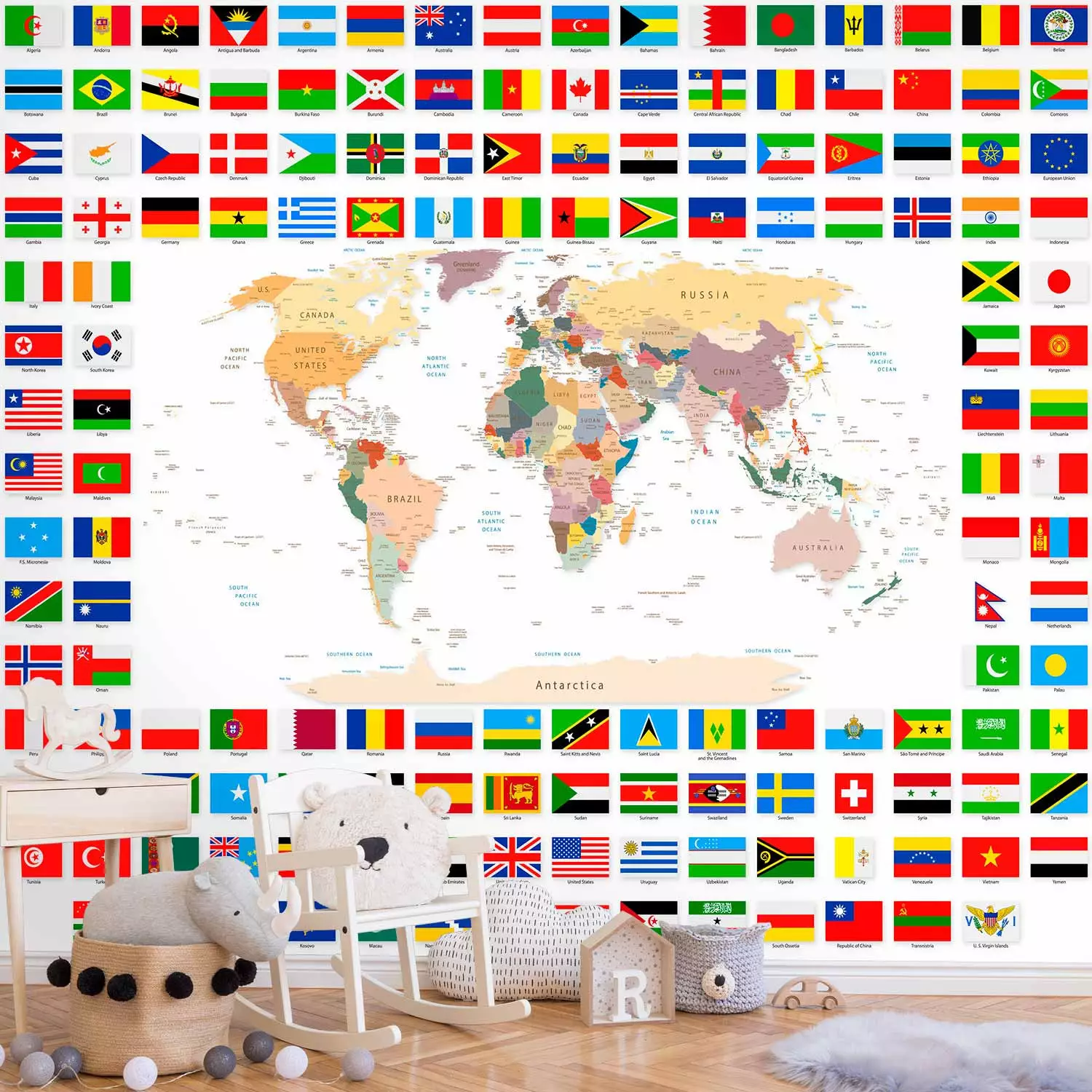 Flags World Map Desktop World Map Of Flags Wall Mural | Wallsauce NZ