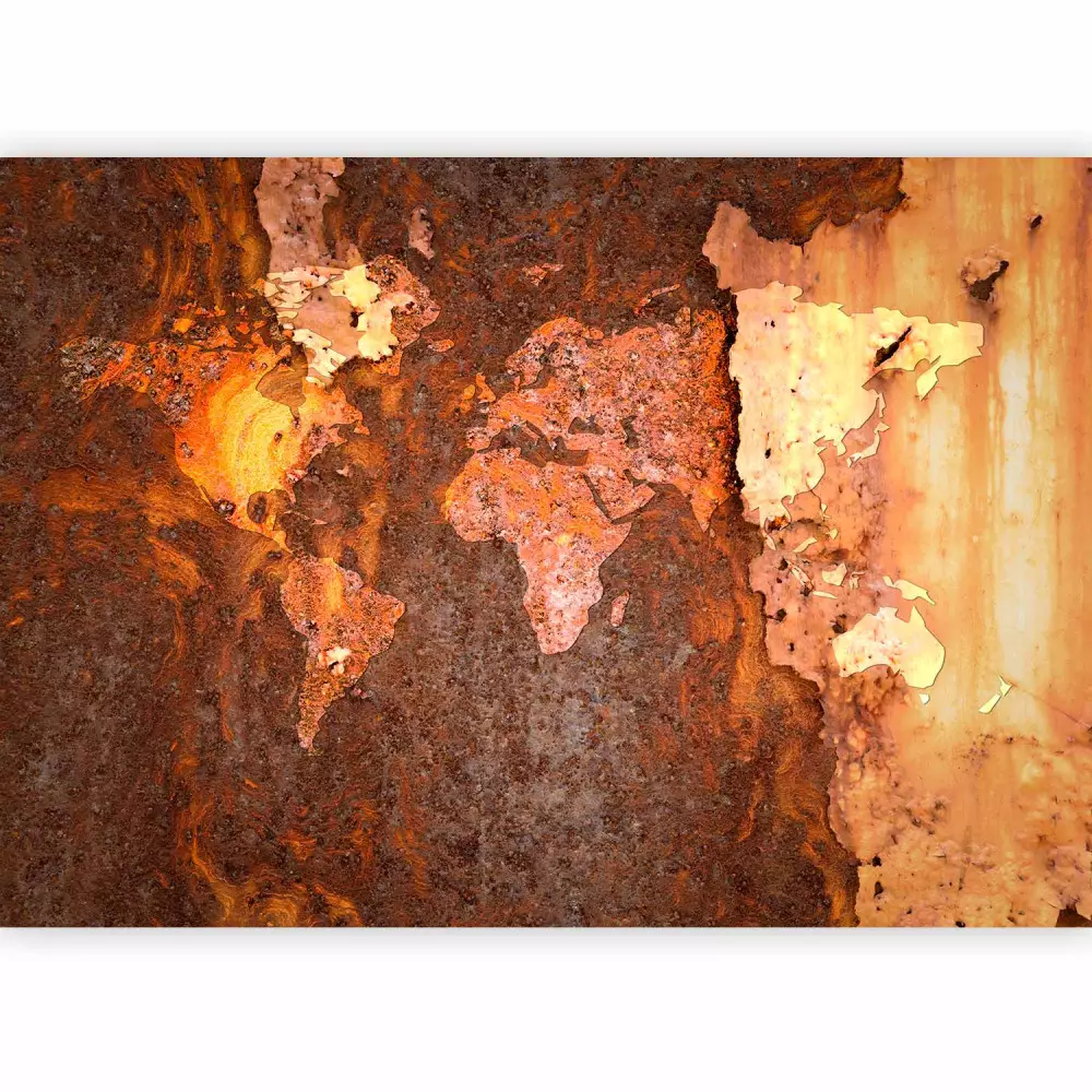 Photo Wallpaper Metallic continents - metal textured world map with ...