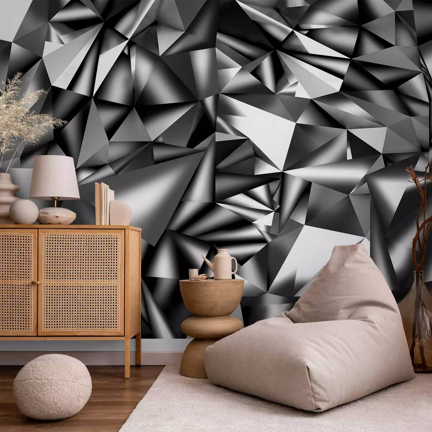 geometric wallpaper silver