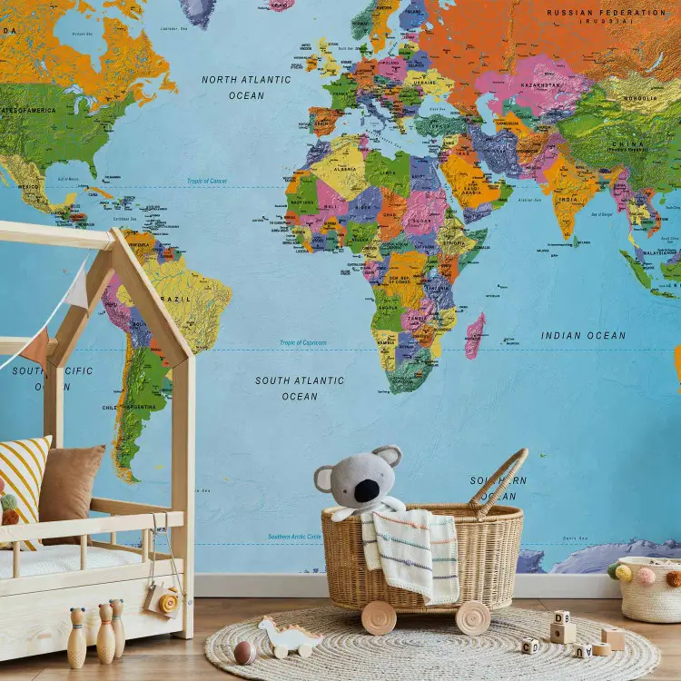 Wall Mural World Map: Colourful Geography - bimago