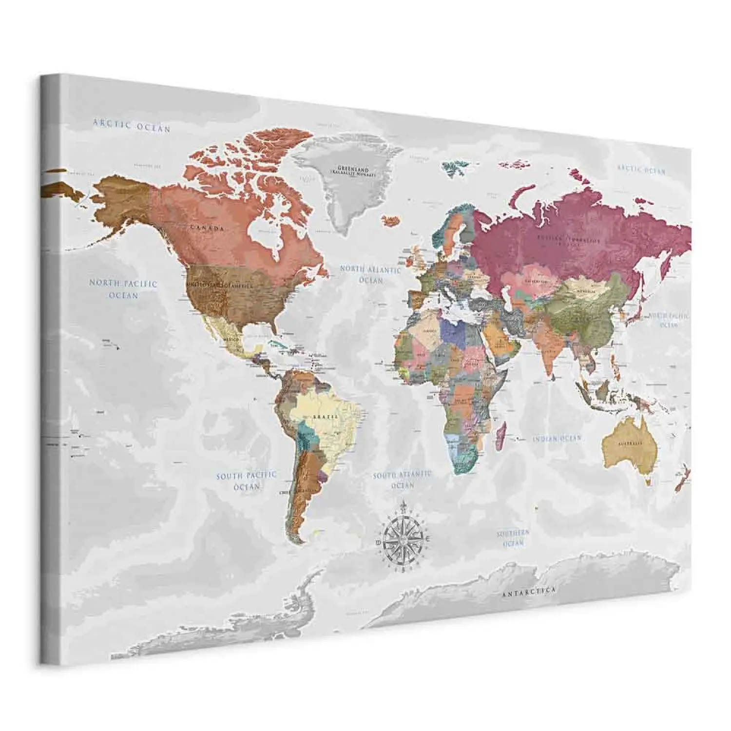Canvas Art Journeys Through the World - Colorful World Map with English ...