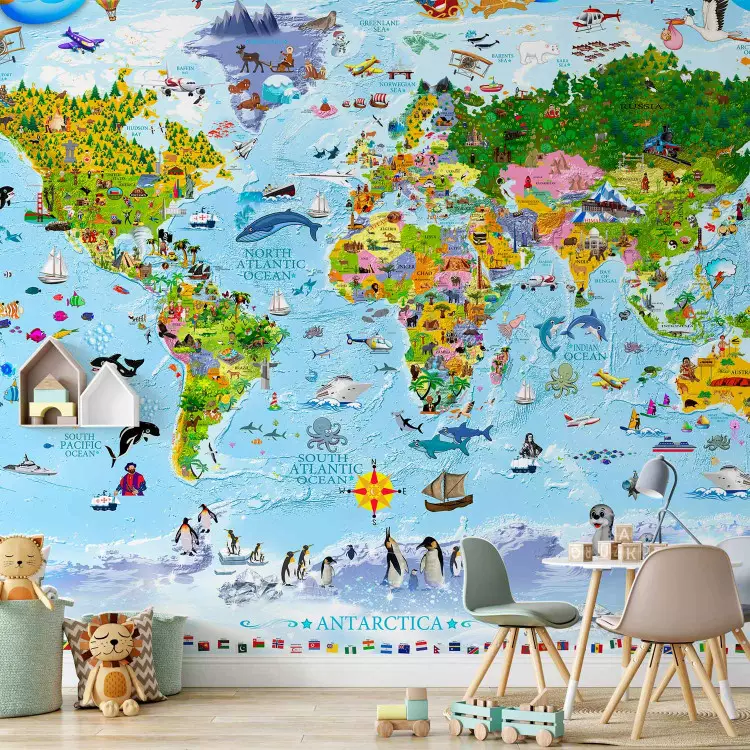 Photo Wallpaper World Map for Kids - bimago