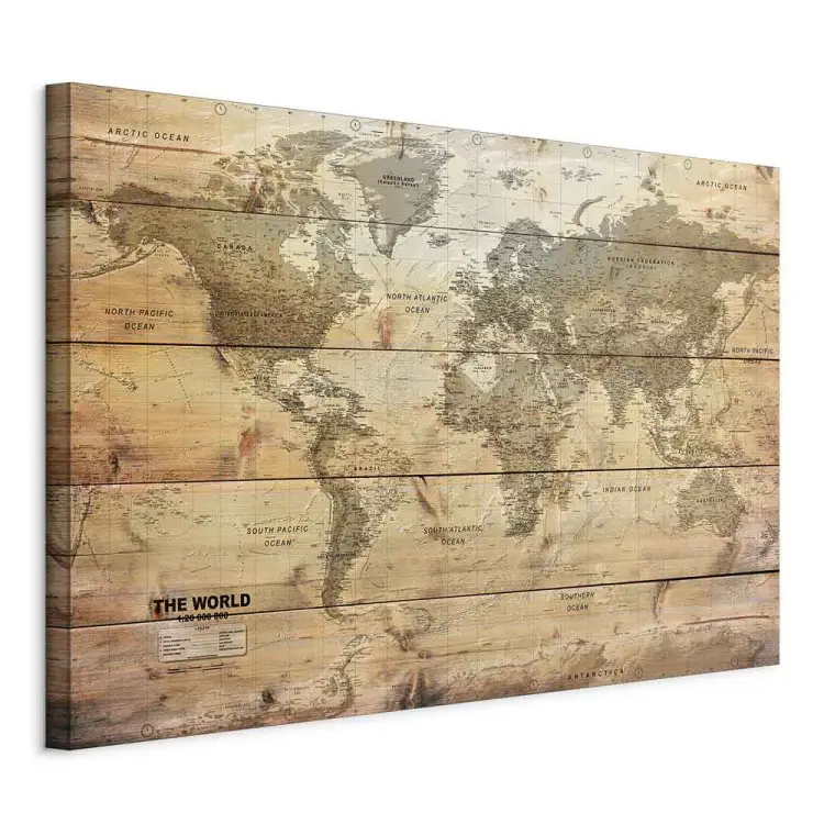 Canvas Art World Map: Planks - Continents on Wooden Texture - bimago